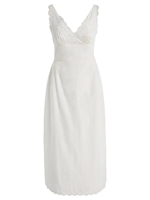 Posse Lois Broderie Anglaise Cotton Midi Dress - White