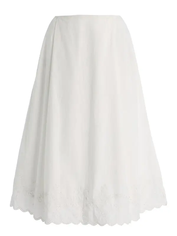 Posse Lois Broderie Anglaise Cotton Midi Skirt - White