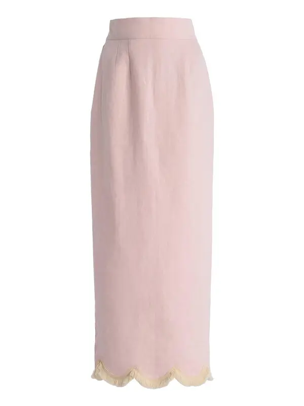 Posse Essie Fringed Linen Maxi Skirt - Pink