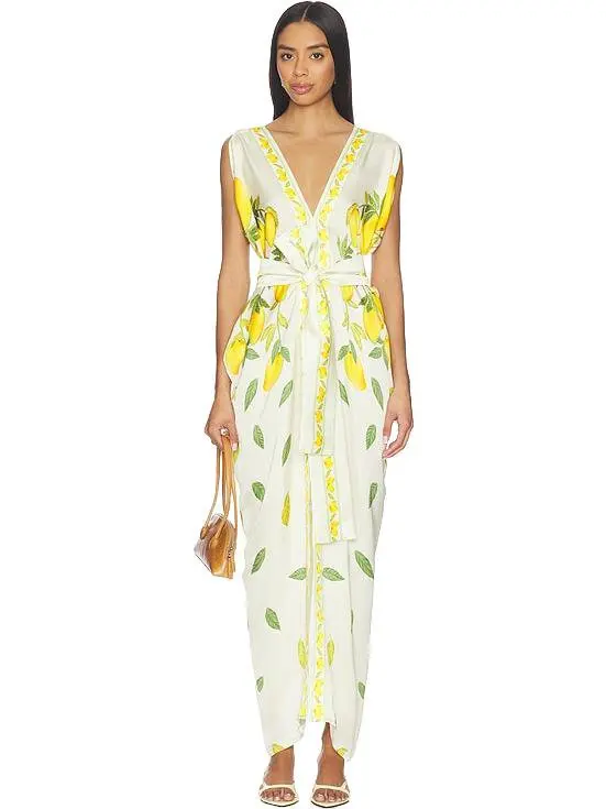 Verandah Dripping Alphonso Silk Dress - Ivory Mangoes