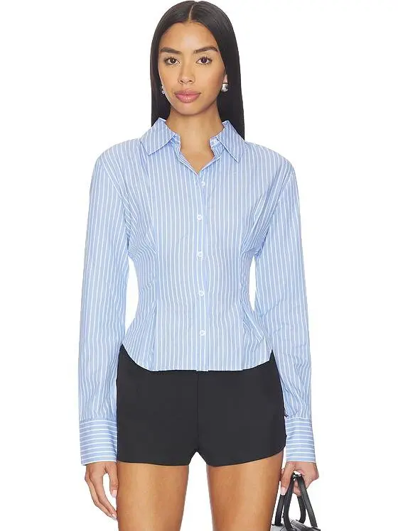 ALL THE WAYS Ellie Button Up Top - Blue Stripe