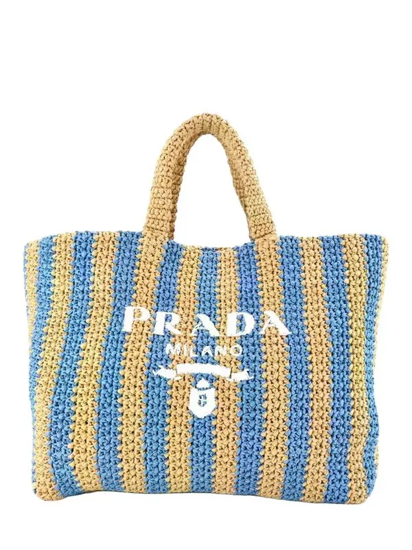 Prada Logo Raffia Large Tote Bag - Blue