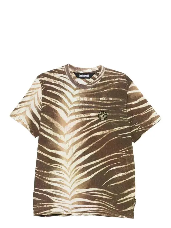 Just Cavalli Animal-print Logo-patch T-shirt - Brown