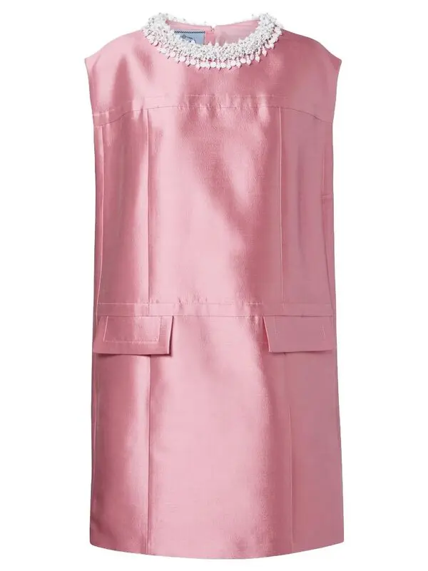 Prada Embellished Wool And Silk Minidress - Pink