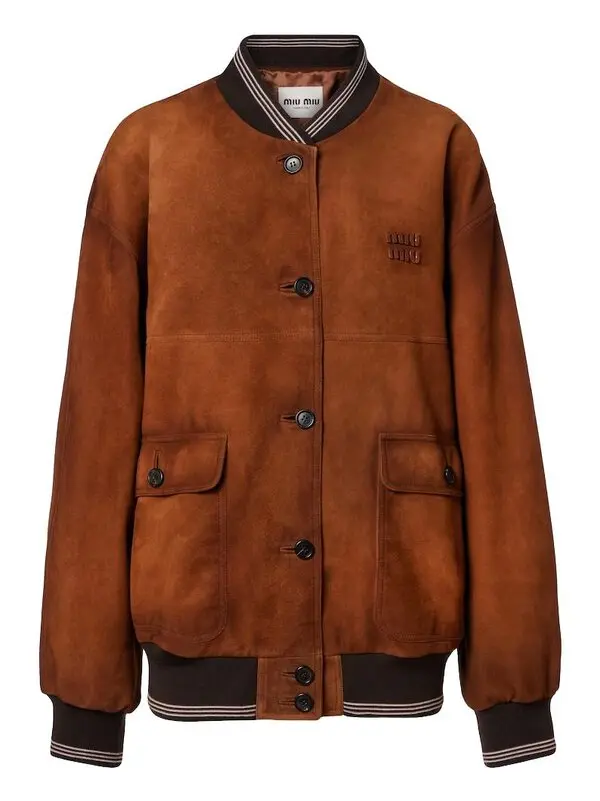 Miu Miu Logo Suede Blouson Jacket - Brown