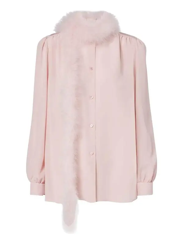 Valentino Garavani Feather-trimmed Silk Shirt - Pink