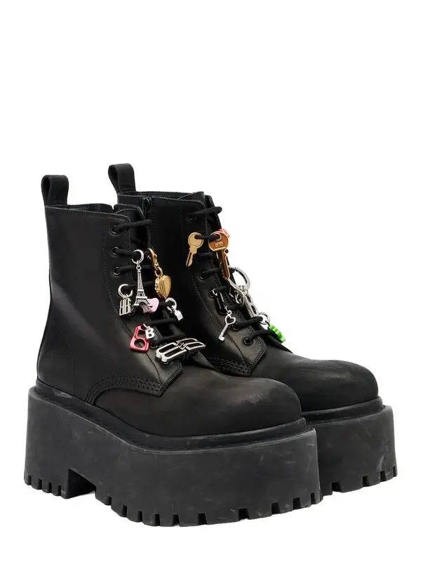 Balenciaga Embellished Leather Platform Combat Boots - Black