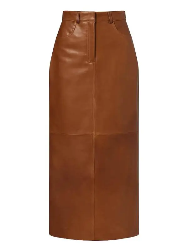 Nour Hammour Ghalia Leather Pencil Skirt - Brown