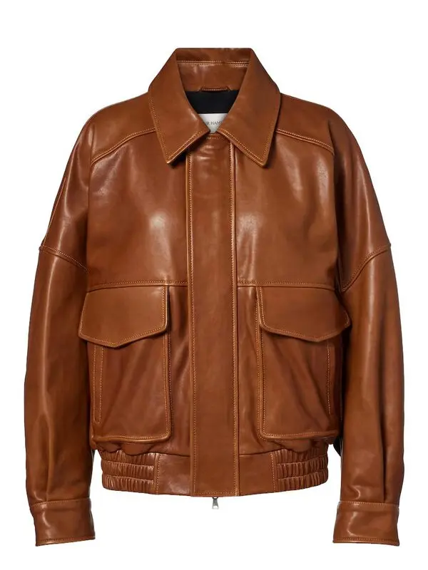 Nour Hammour Runa Leather Bomber Jacket - Brown