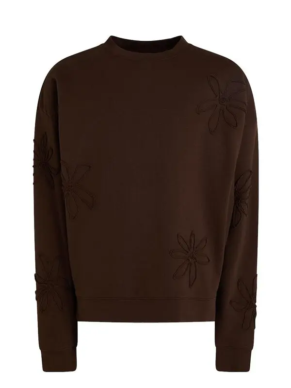 Sandro Floral-appliquéd Cotton-terry Sweatshirt - Chocolate