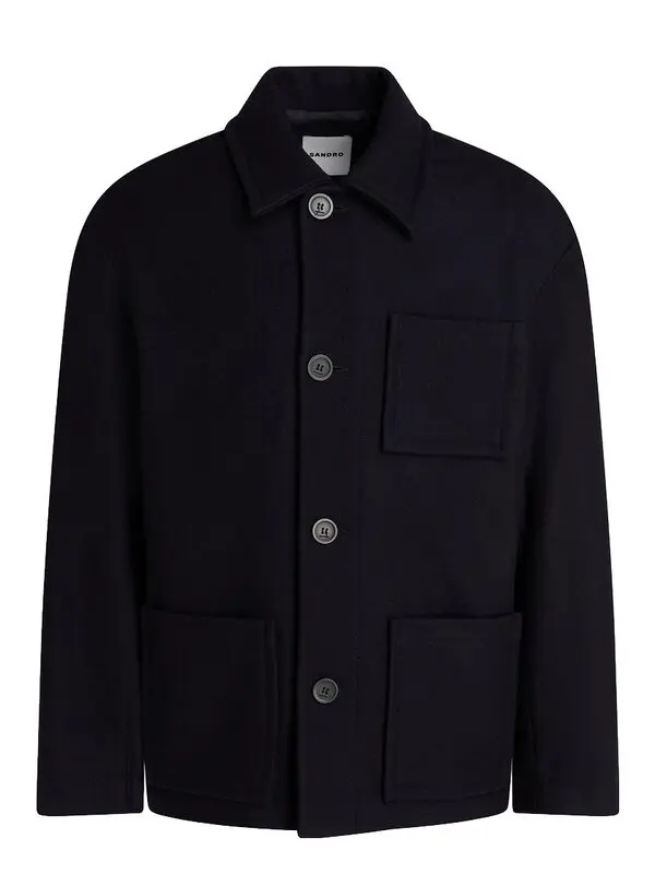 Sandro Woolblend Gabardine Overshirt - Navy
