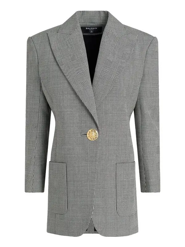 Balmain Prince Of Wales Checked Wool Blazer - Black