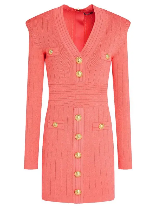 Balmain Ribbed-knit Mini Dress - Coral