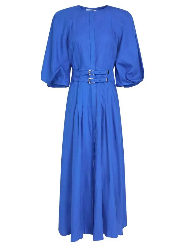 Gabriela Hearst Elea Pleated Linen Midi Dress - Cobalt Blue