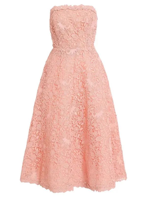 Carolina Herrera Strapless Guipure Lace Midi Dress - Peach