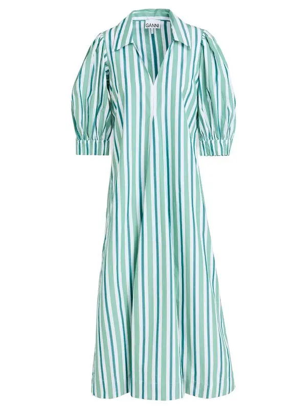 GANNI Striped Cotton-poplin Midi Shirt Dress - Mint