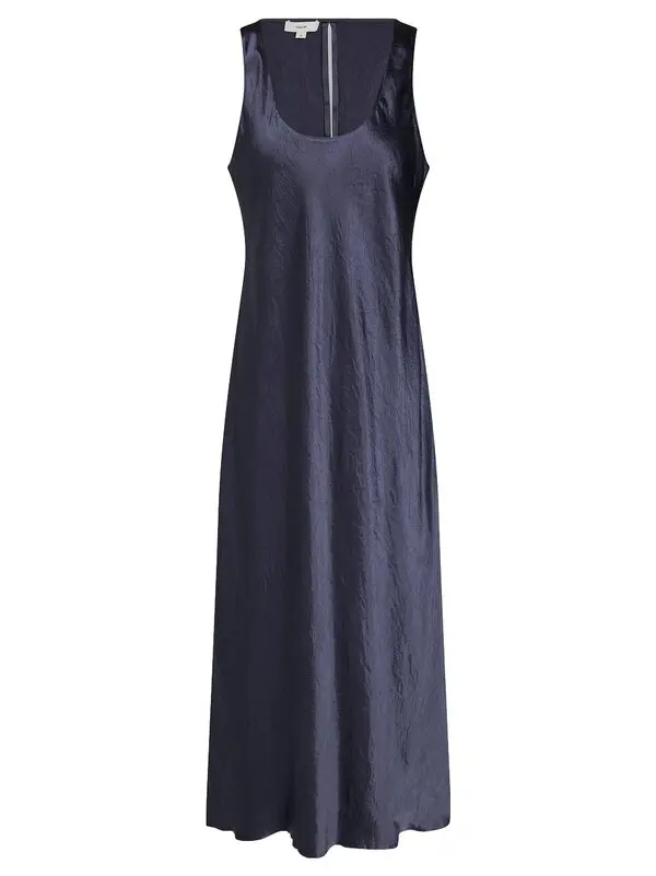 Vince Crinkled Satin Midi Dress - Navy
