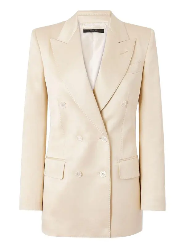 TOM FORD Double-breasted Silk And Wool-blend Twill Blazer - Cream