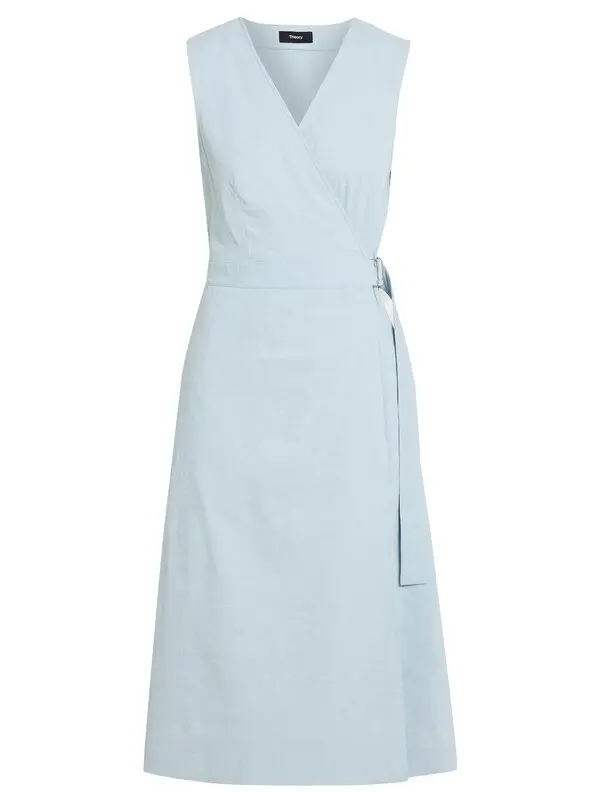 Theory Linen-blend Midi Wrap Dress - Sky Blue