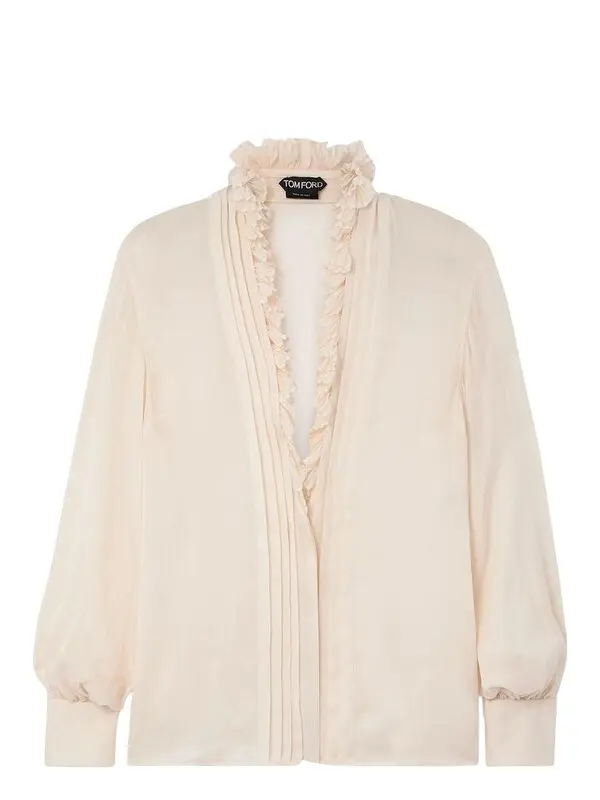 TOM FORD Silk-georgette Ruffled Pintucked Blouse - Pastel Pink