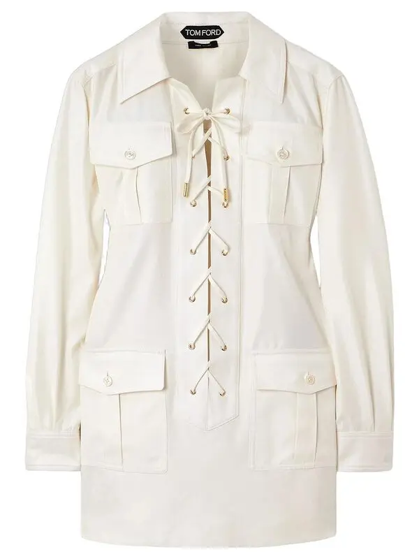 TOM FORD Lace-up Cotton And Silk-blend Twill Mini Dress - Ivory