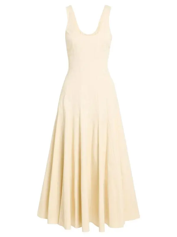 Another Tomorrow Flared Cotton-blend Twill Midi Dress - Ivory