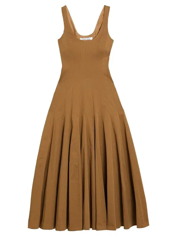 Another Tomorrow Flared Cotton-blend Twill Midi Dress - Light Brown