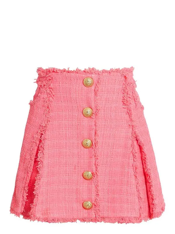 Balmain Embellished Frayed Pleated Tweed Mini Skirt - Bubblegum