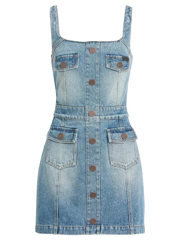 Balmain Embellished Faded Denim Mini Dress - Light Denim