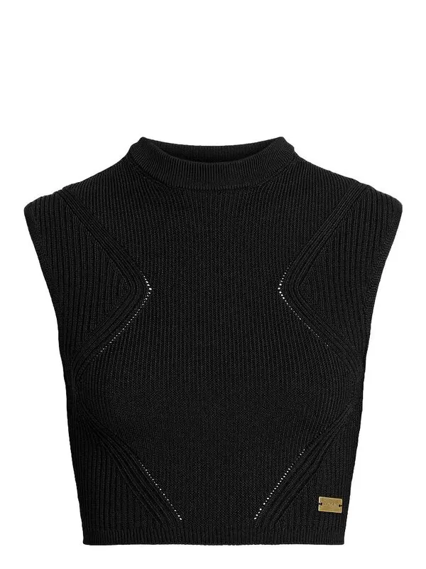 Balmain Cropped Ribbed-knit Top - Black
