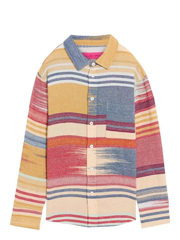 THE ELDER STATESMAN Striped Jacquardknit Cashmere Shirt - Mustard