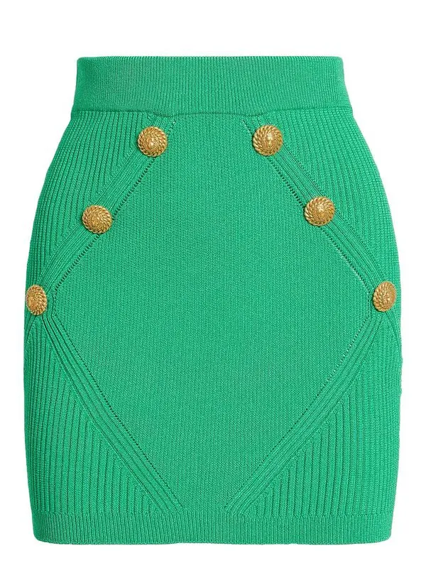 Balmain Embellished Ribbed-knit Mini Skirt - Jade