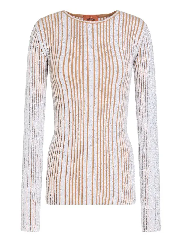 Missoni Sequin-embellished Striped Ribbed-knit Sweater - Off-white