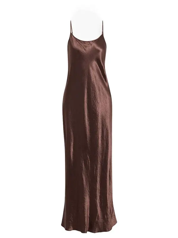 Vince Crinkled Satin Maxi Slip Dress - Chocolate