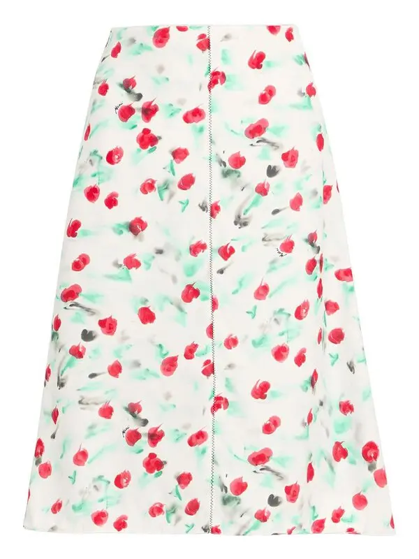Marni Printed Crepe Midi Skirt - White