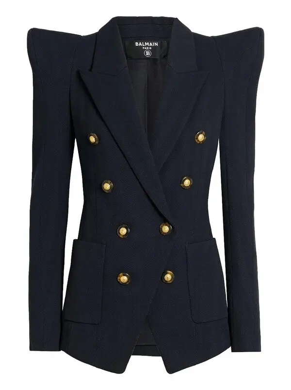 Balmain Embellished Herringbone Wool-twill Blazer - Midnight Blue