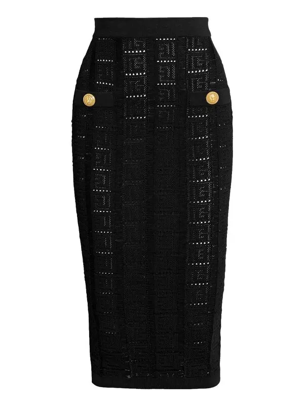 Balmain Jacquard-knit Midi Skirt - Black
