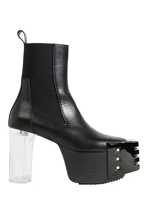 Rick Owens Grilled Kiss Leather Platform Chelsea Boots - Black