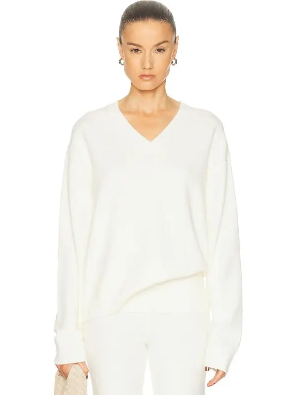 SKIMS Wool Cashmere V Neck Pullover Sweater - Ivory