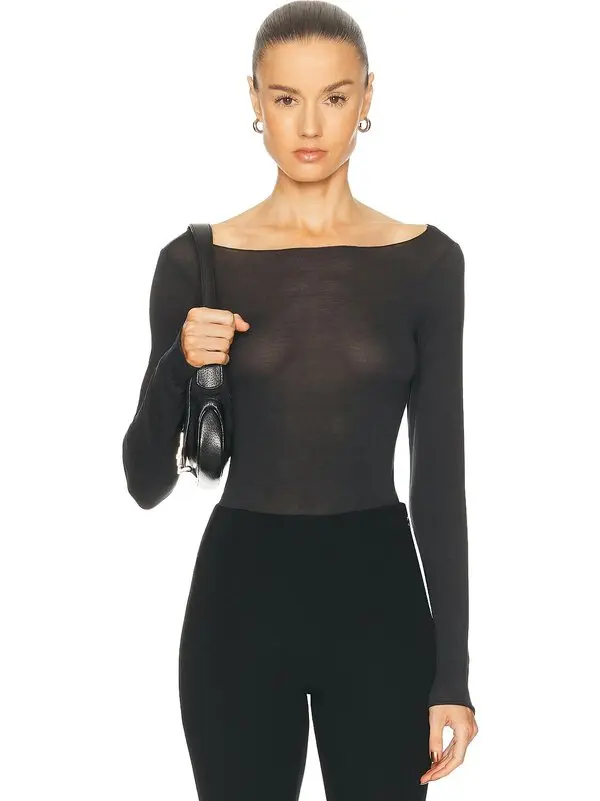 SKIMS Sheer Modal Long Sleeve Boatneck T-shirt - Onyx