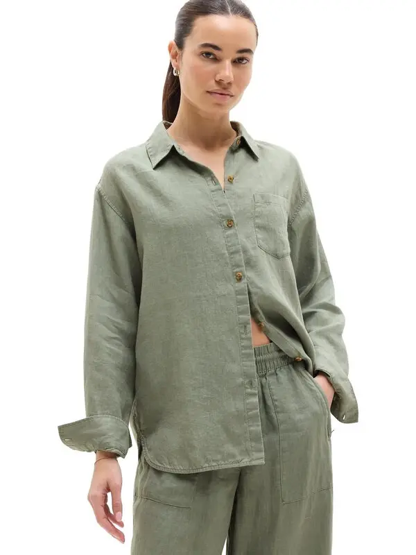 Athleta Retreat Linen Shirt - Cacti