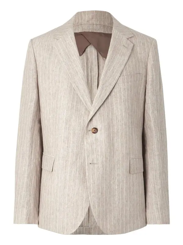 Mr P. Striped Linen Suit Jacket - Neutrals
