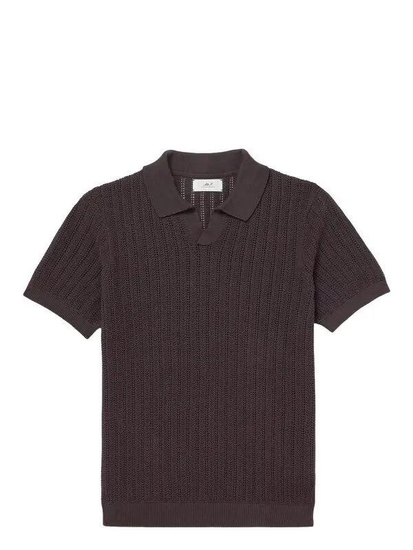 Mr P. Open-knit Organic Cotton Polo Shirt - Brown