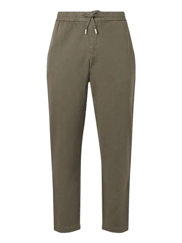 Mr P. Straight-leg Cotton And Linen-blend Twill Drawstring Trousers - Green