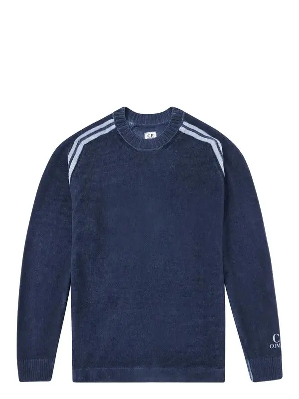 C.P. COMPANY Striped Logo-embroidered Cotton-chenille Sweater - Blue