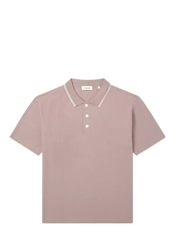 FRAME Striped Cotton-piqué Polo Shirt - Pink