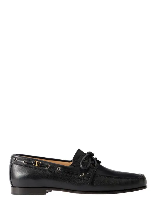 Valentino Garavani Logo-embellished Leather Loafers - Black