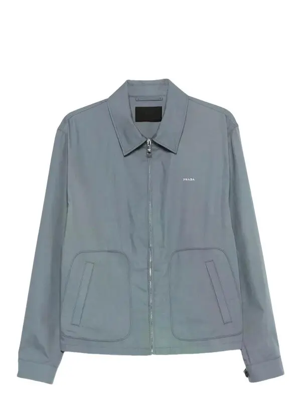 Prada Technical Cotton Zip-up Jacket With Printed Logo - Grey