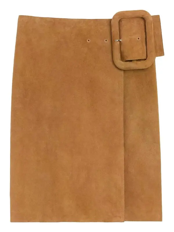 AMI Paris Goat Suede Belted Midi Skirt - Brown