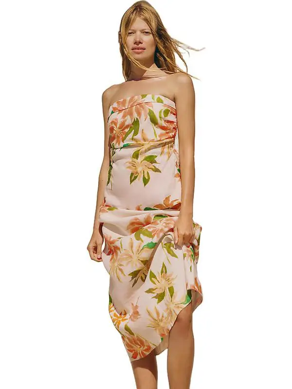 Faithfull The Brand Eleanore Linen Strapless Top - Jardines Floral